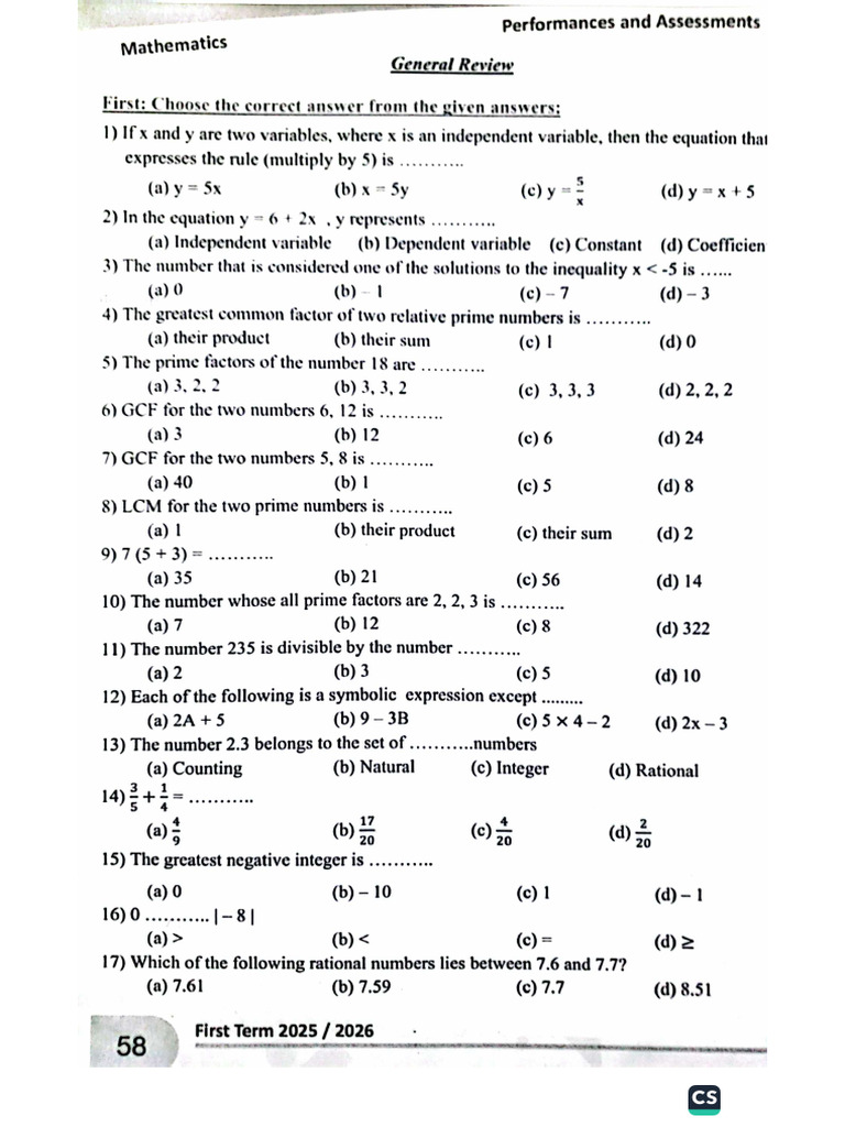 Revision Grade 6 | PDF