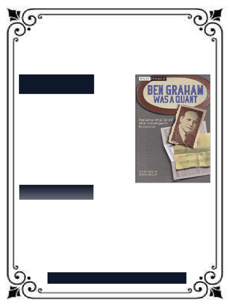 Ben Graham Was A Quant Raising The IQ of The Intelligent Investor Wiley ...
