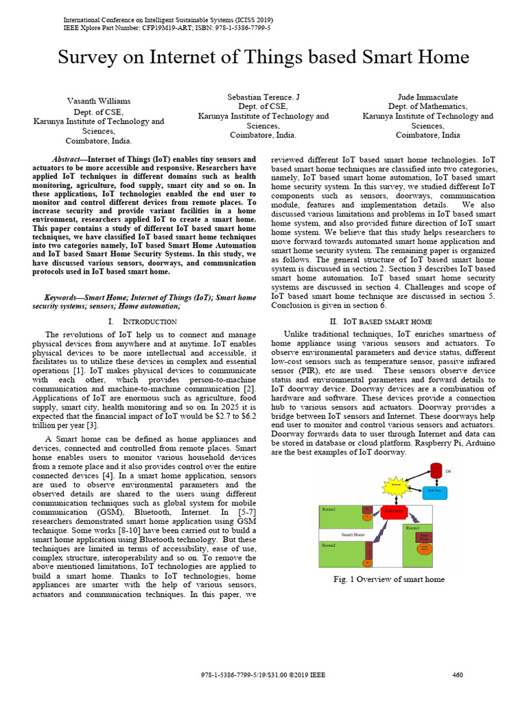 Survey On Internet of Things Based Smart Home | PDF | Internet Of ...