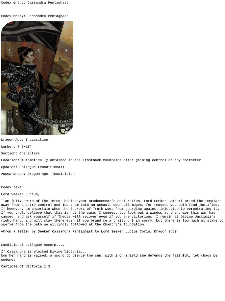 Cassandra Pentaghast Codex Entry | PDF