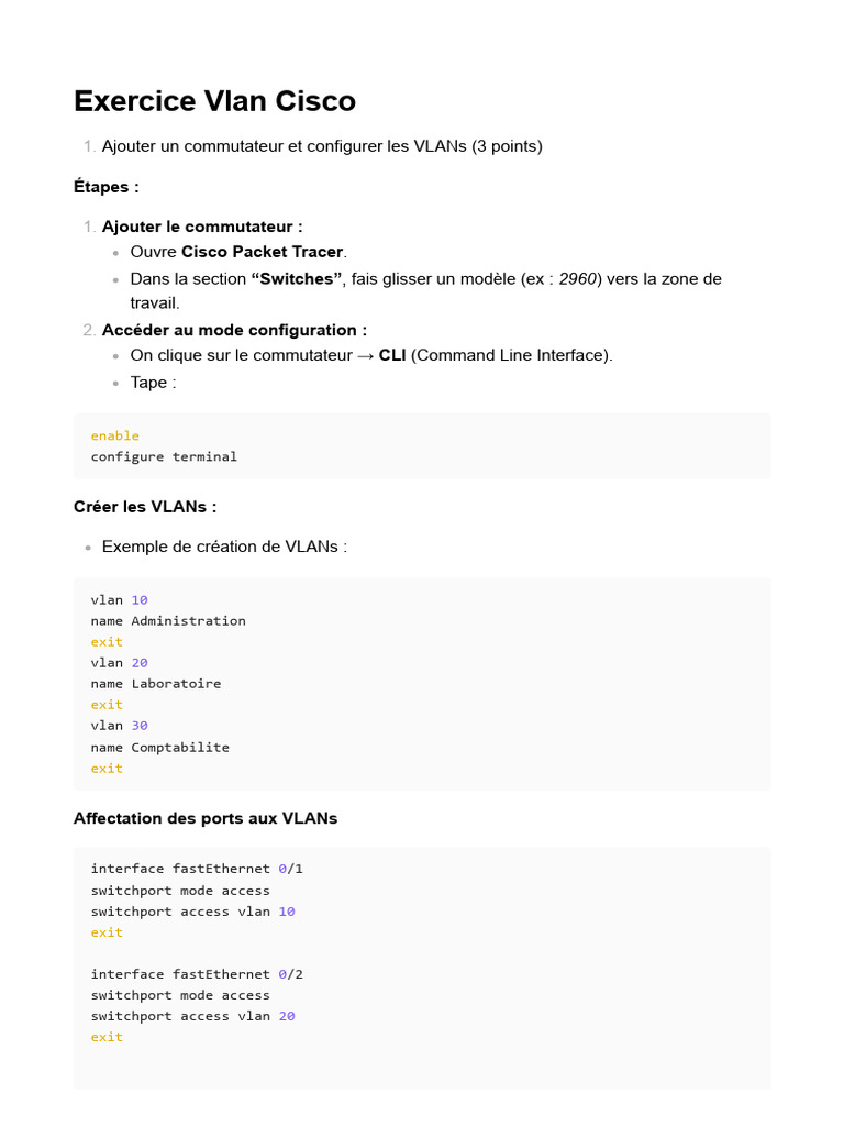 Configuration des VLANs sur Cisco | PDF