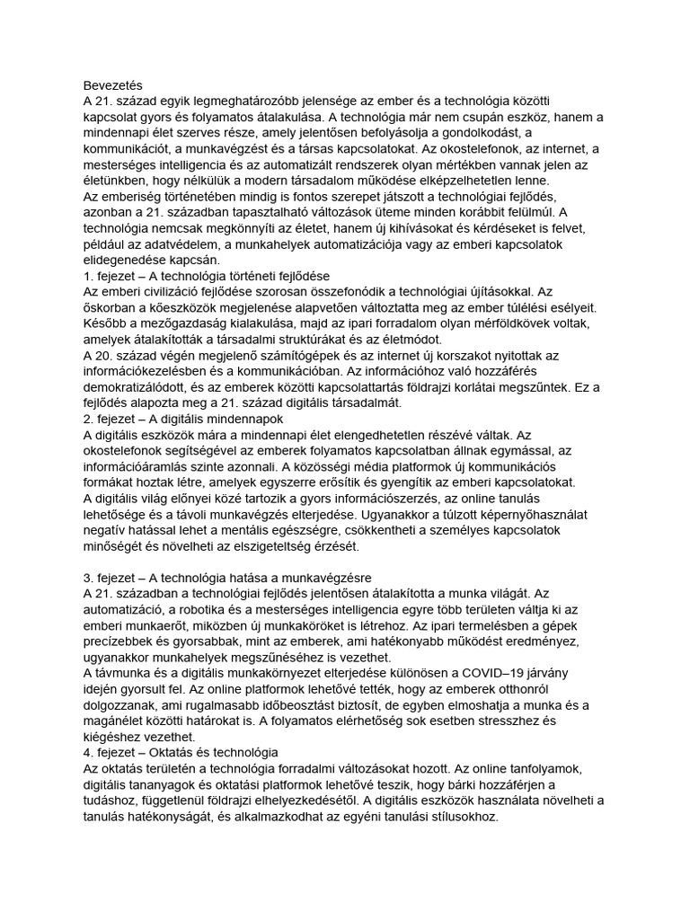 Az Ember És A Technológia Kapcsolata A 21. Században | PDF