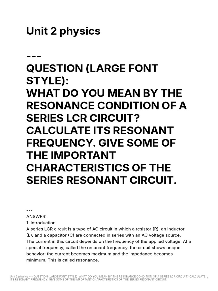 Unit 2 Physics --- Question (Large Font Style) What Do You Mean by the ...