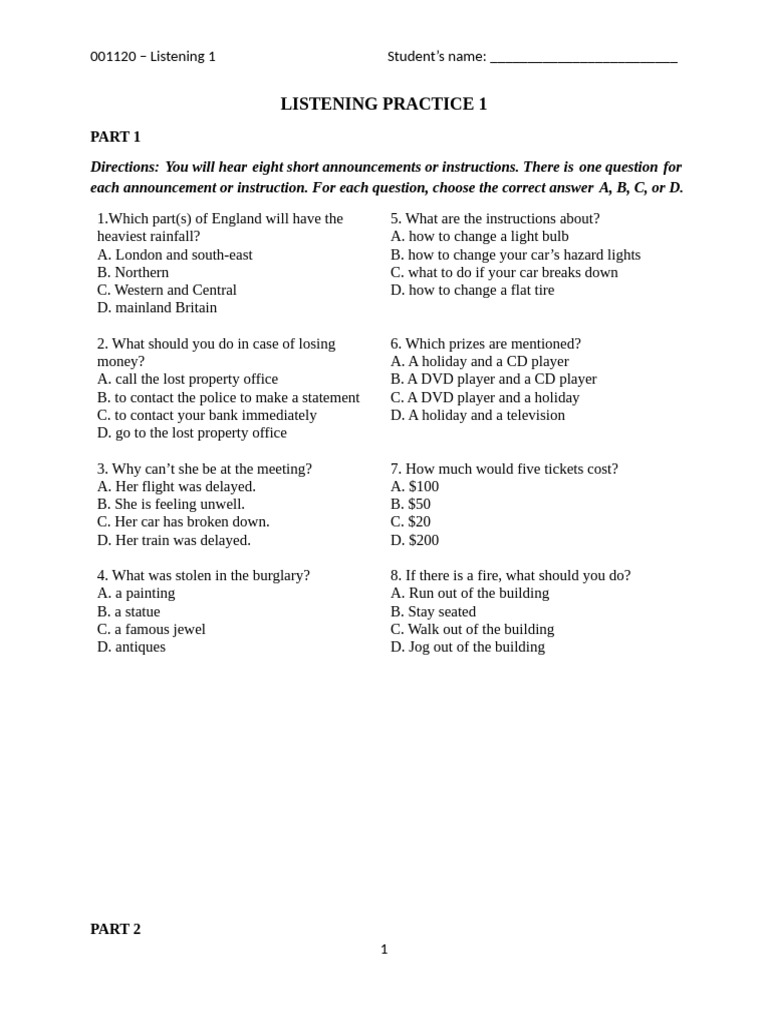 Listening Practice Exercises 1 | PDF