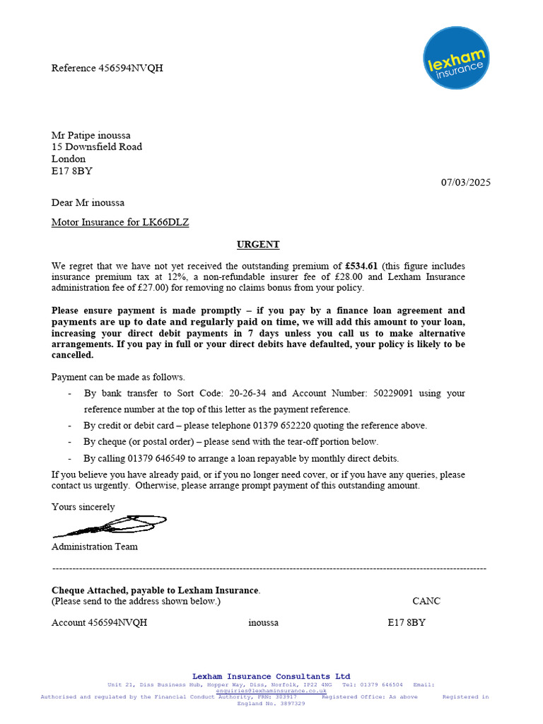 M-Additional Premium Letter | PDF | Payments | Insurance