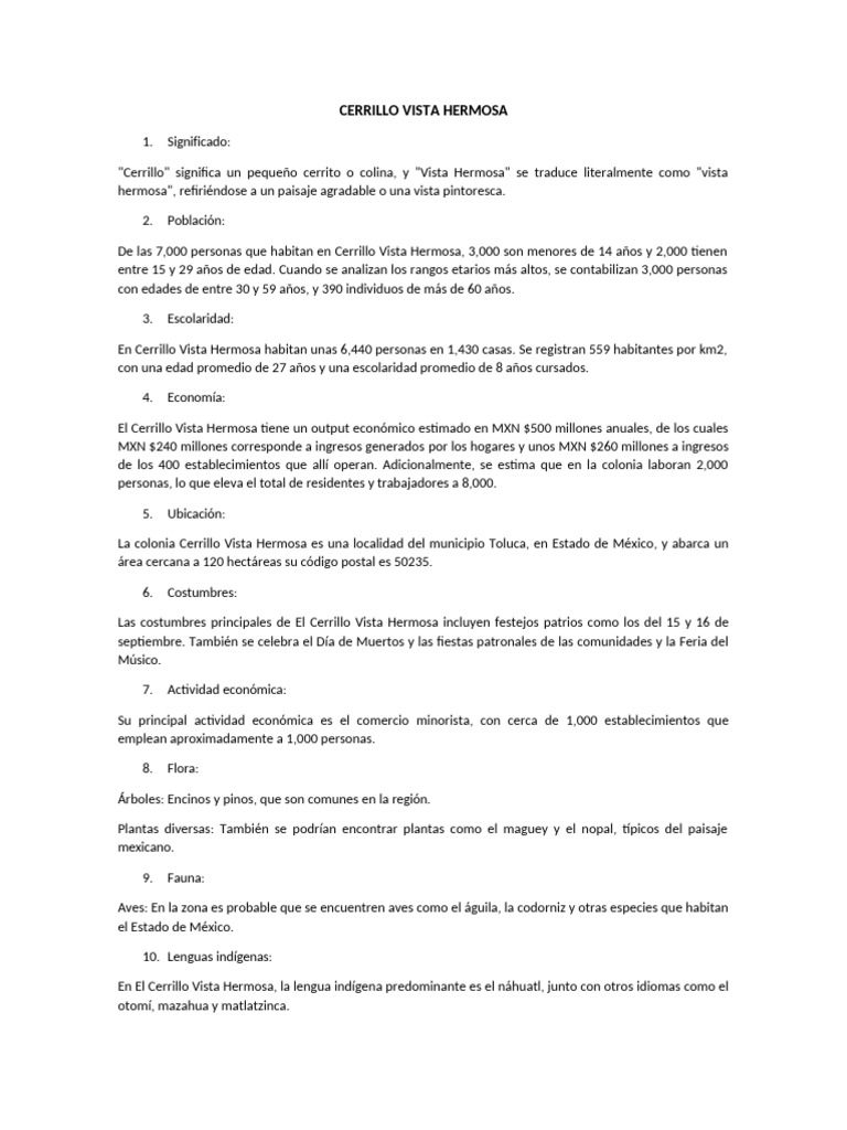 Datos Clave sobre Cerrillo Vista Hermosa | PDF