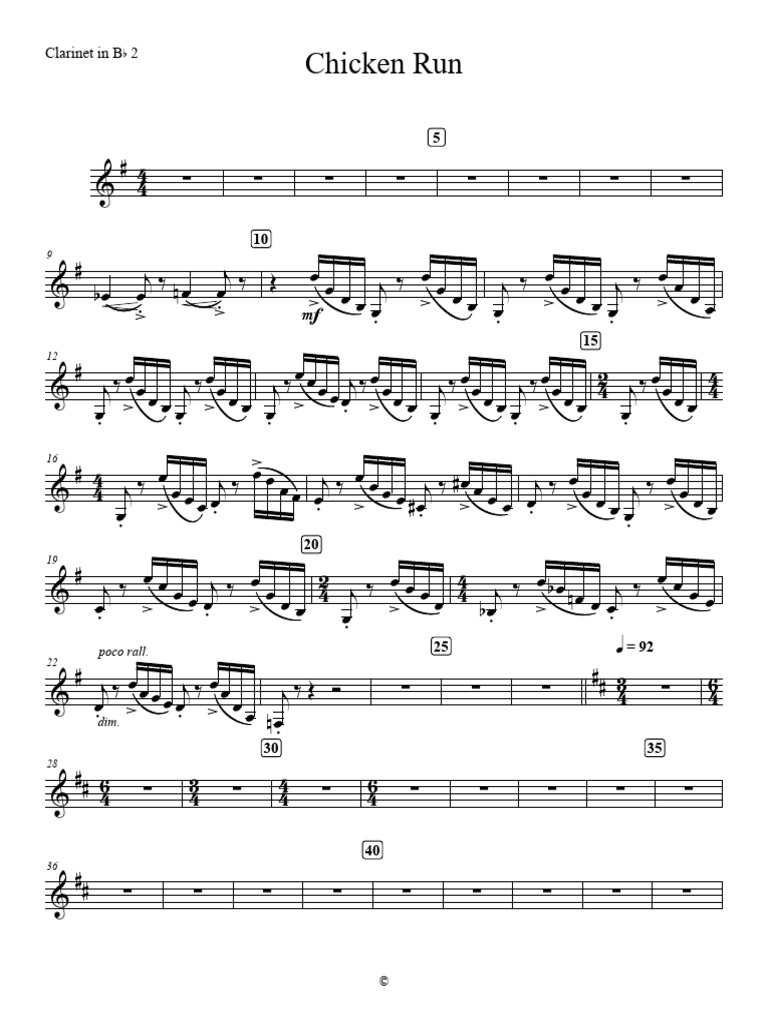 Chicken Run - Theme - Clarinet in BB 2 | PDF