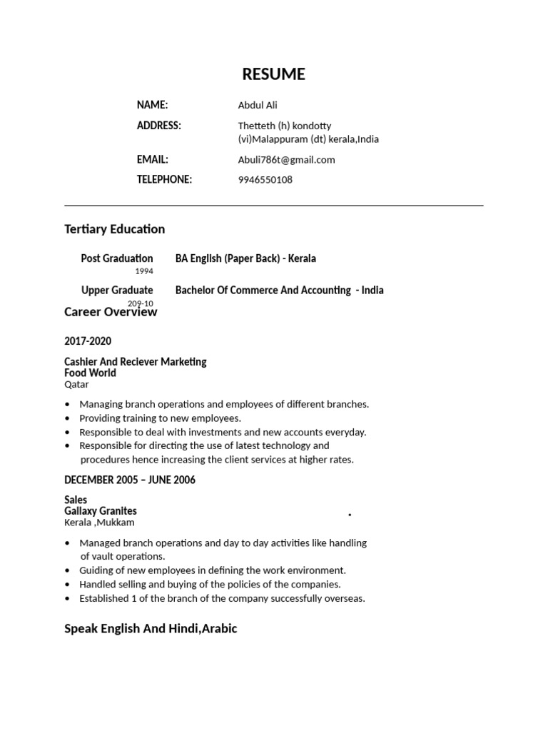 Abdul Ali's Professional Resume | PDF