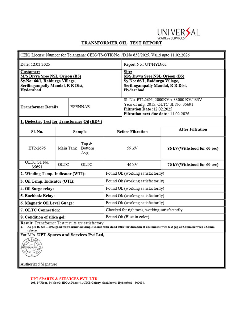 Transformer-2 Test Report | PDF | Electricity | Electrical Components