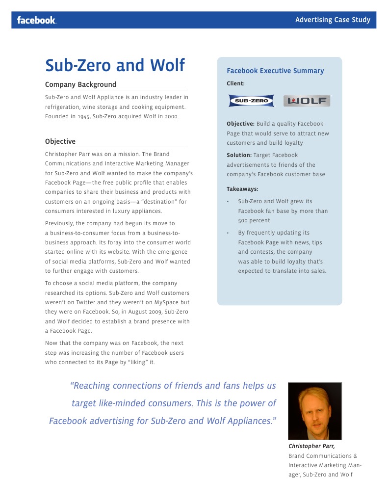 Sub Zero and Wolf Facebook Ad Case Study | PDF | Facebook | Advertising