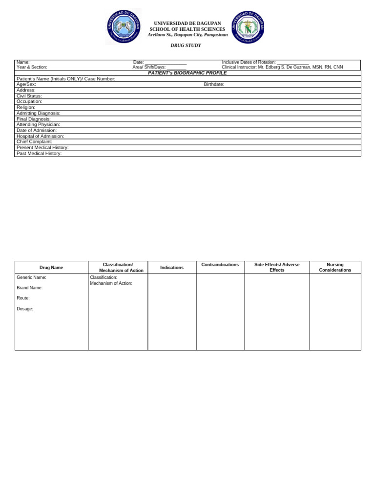Drug Study Template for Nursing Students | PDF