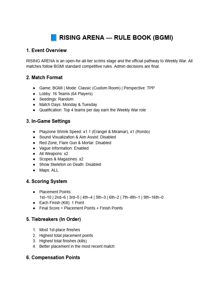 BGMI Rising Arena Rule Book | PDF