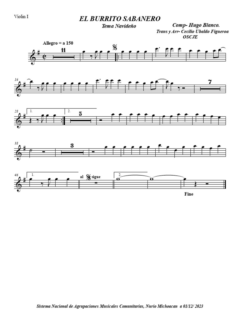 El Burrito Sabanero - Violin I | PDF