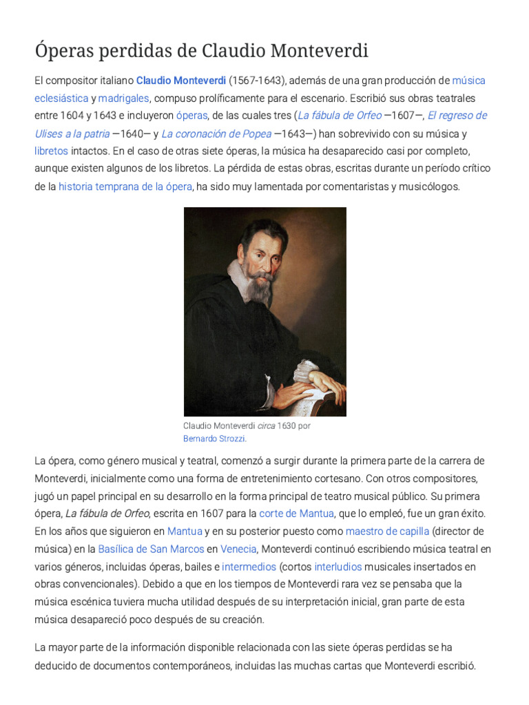 Óperas Perdidas de Claudio Monteverdi - Wikipedia, La Enciclopedia ...