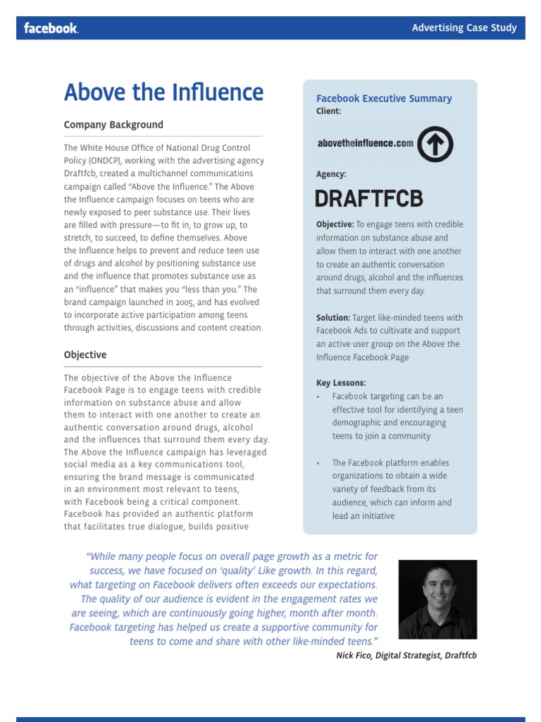 Above The Influence Facebook Ad Case Study | Download Free PDF | Facebook | Advertising