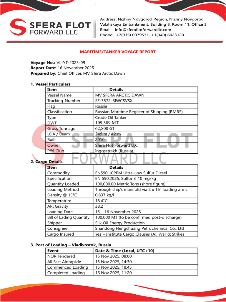 VL-YT-2025-09 Maritime Voyage Report | PDF | Oil Tanker | Cargo