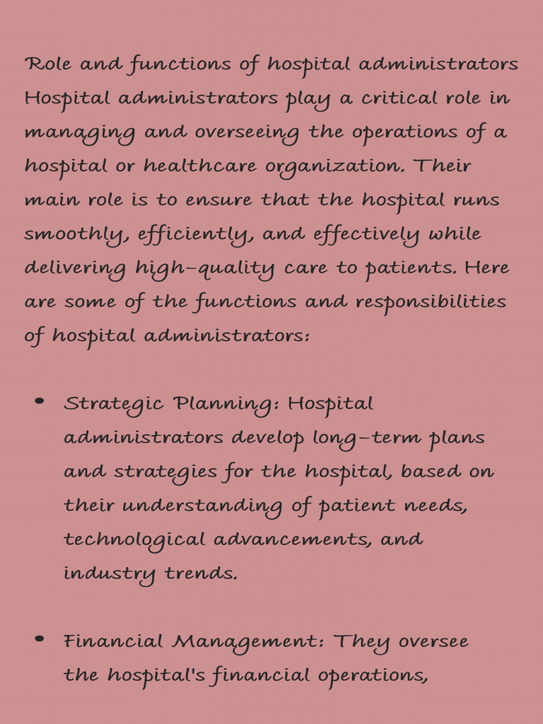 Role and Functions of Hospital Administrators - 230508 - 163557 | PDF