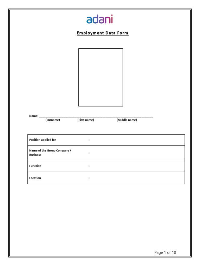 Employment Data Form - Candidate Name | PDF