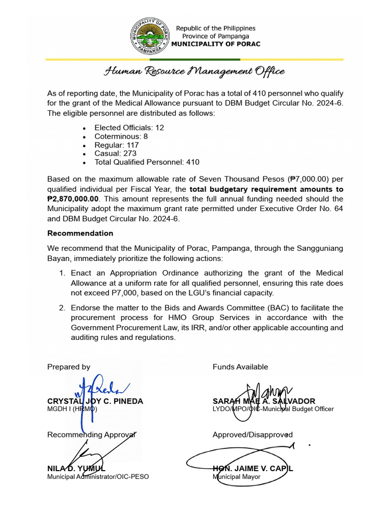 Porac Medical Allowance Budget Proposal | PDF