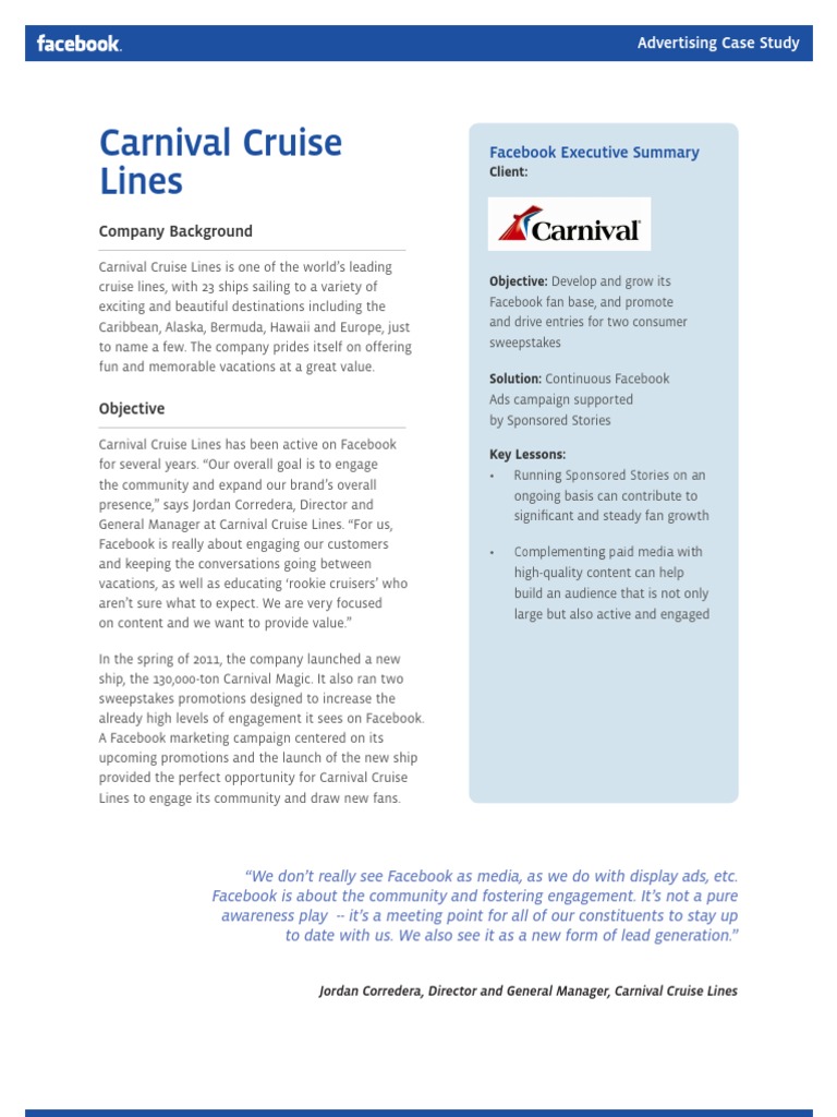 Carnival Cruise Facebook Ad Case Study | PDF | Advertising | Facebook