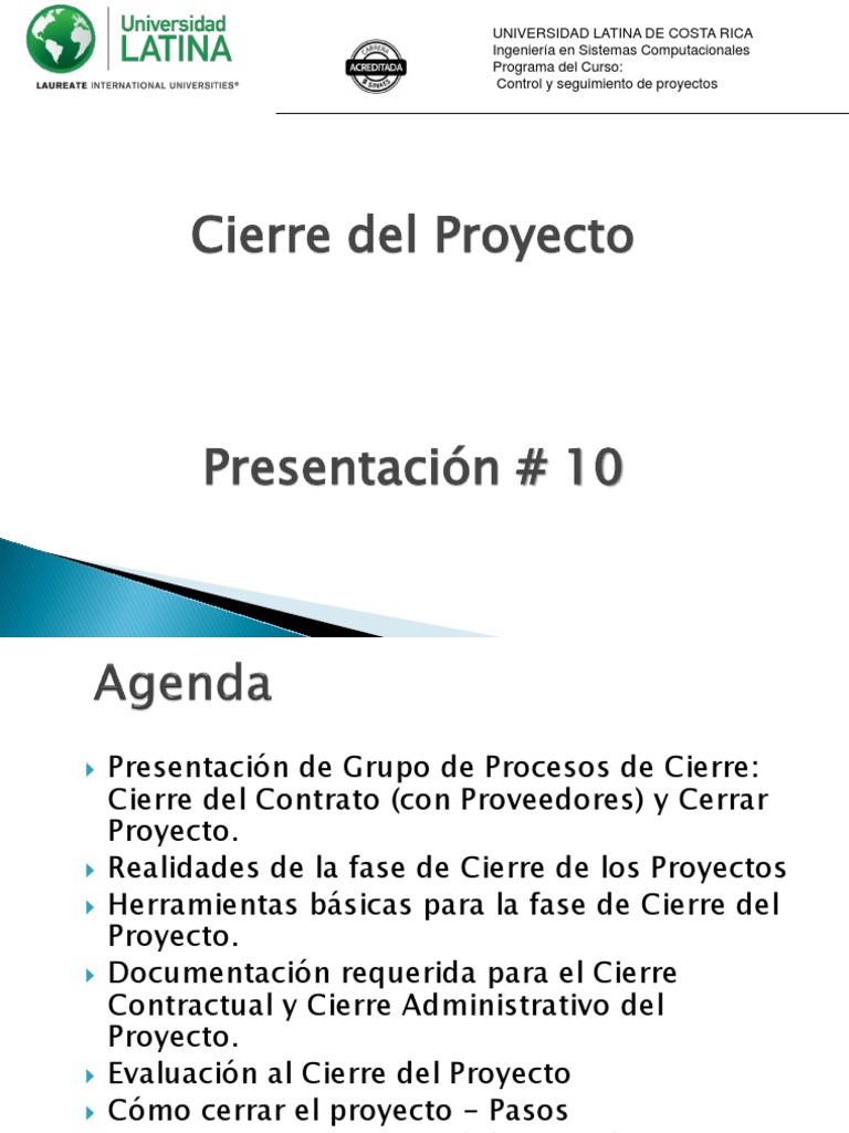 10.cierre Del Proyecto | PDF | Evaluación | Planificación