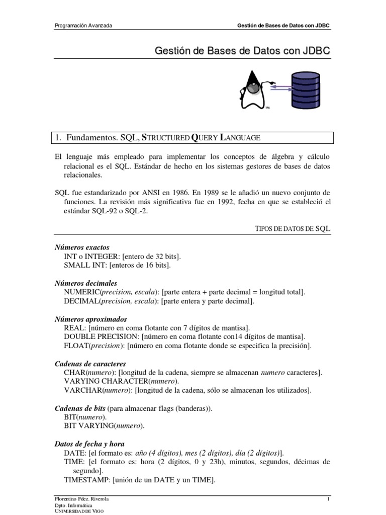 JBDC Basico | PDF | SQL | Bases de datos