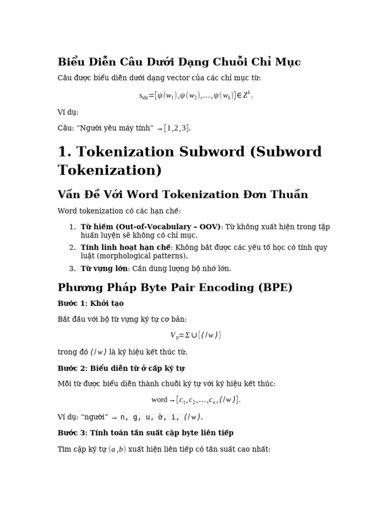 1. Tokenization Subword (Subword Tokenization) : Biểu Diễn Câu Dưới ...