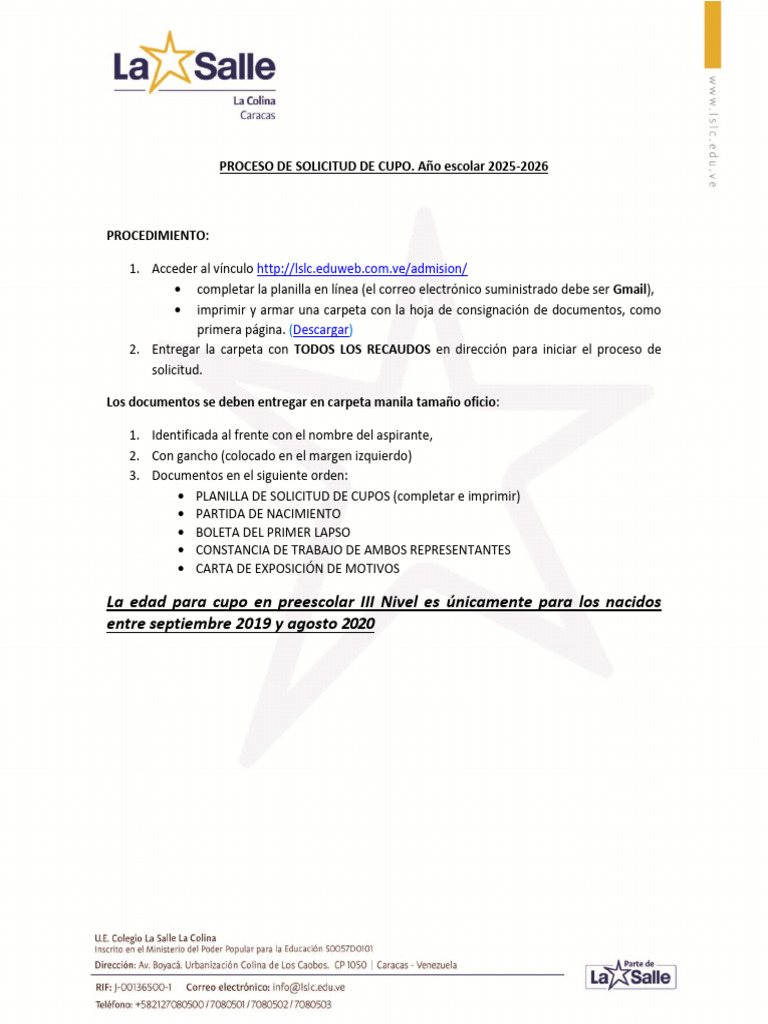 Proceso de Solicitud de Cupo 2025-2026 | PDF
