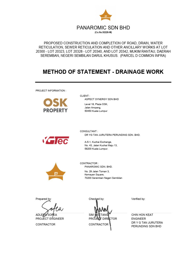 Drainage Works Method Statement | PDF | Concrete | Drainage