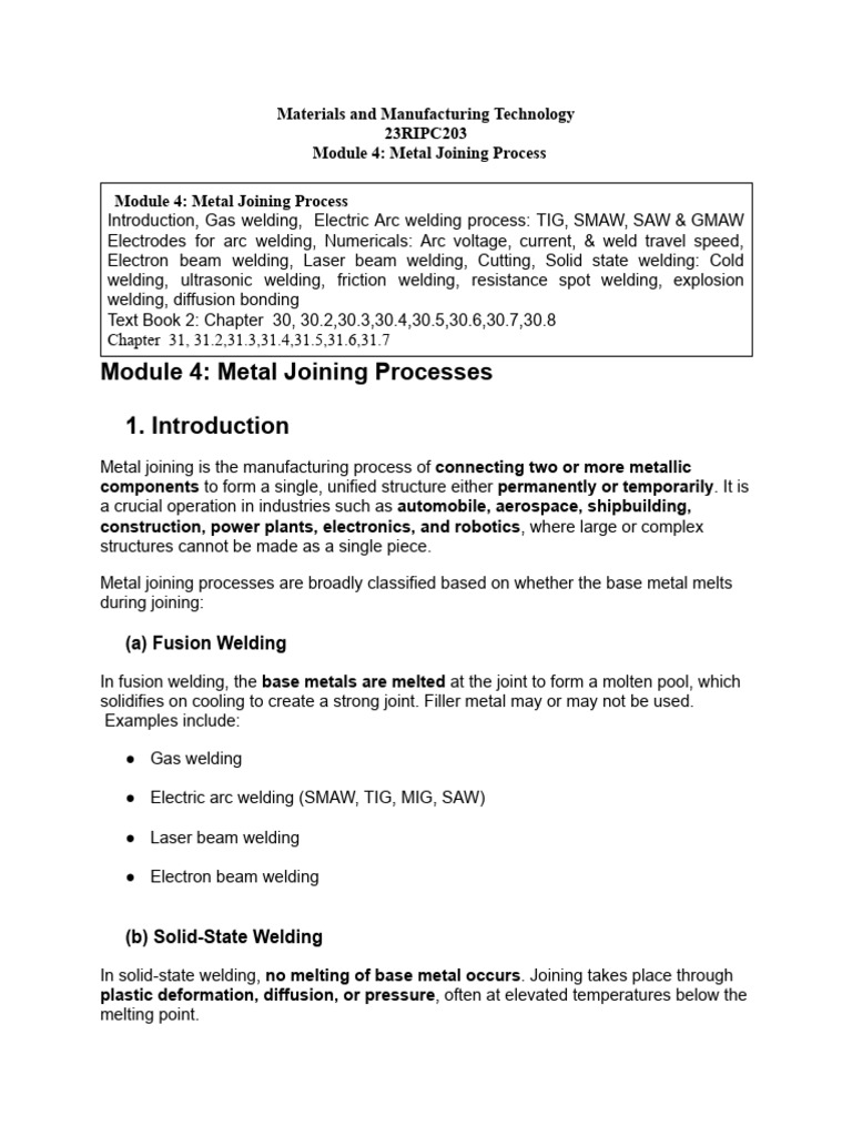 M M Module 4 Notes | PDF | Welding | Construction