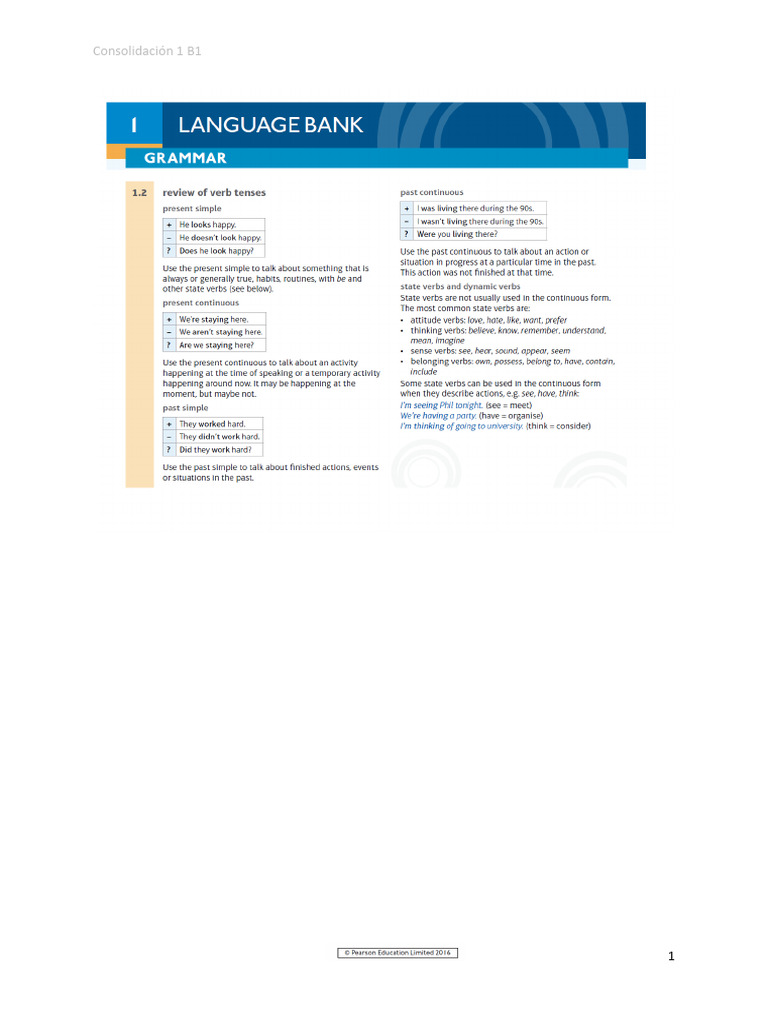 Language Bank Grammar Unit 1.2 | PDF