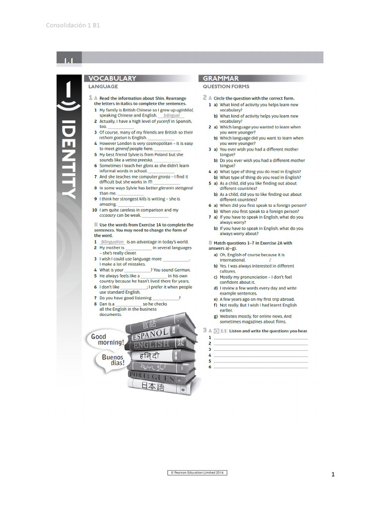 Workbook Vocabulary and Grammar 1.1 | PDF