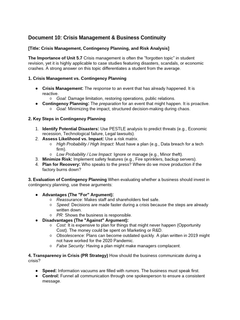 Document 10 - Crisis Management & Business Continuity | PDF | Crisis ...