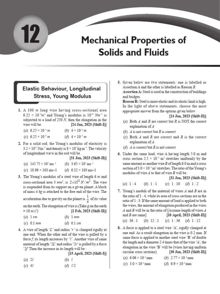 12 - Mechanical Properties of Solids and Fluids | PDF | Young's Modulus ...
