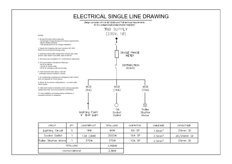 4.electrical Single Line Diagram GI Conduit, Maximum Demand and Total ...