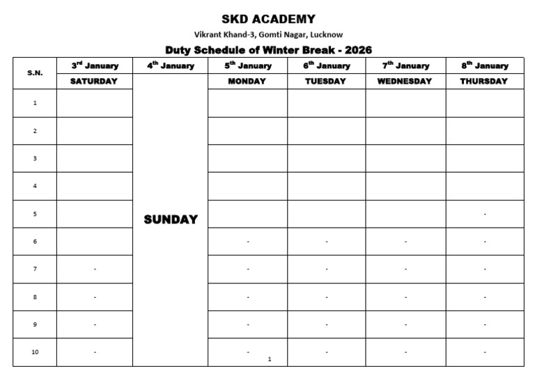 Duty Schedule of Summer Break | PDF