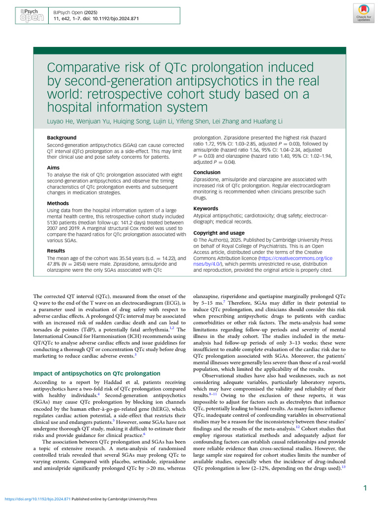 Comparative Risk of QTC Prolongation Induced by Second Generation ...