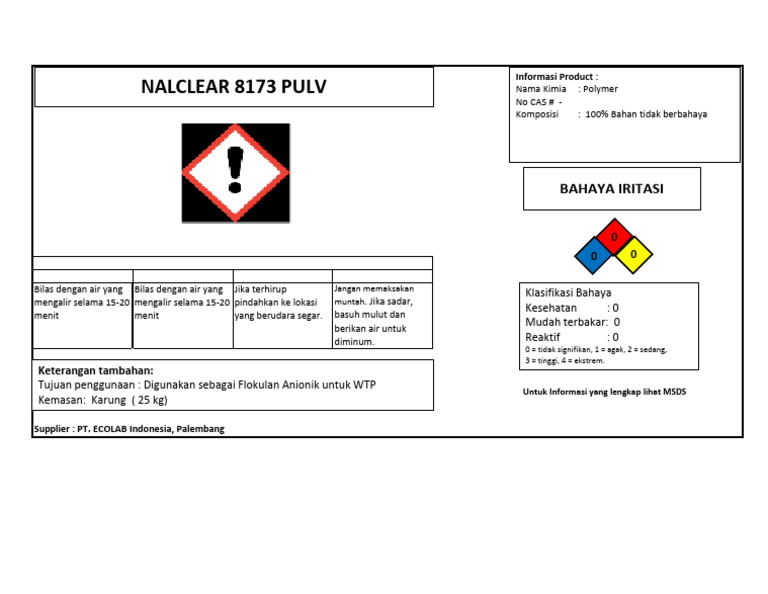 Panduan Penanganan NALCLEAR 8173 PULV | PDF
