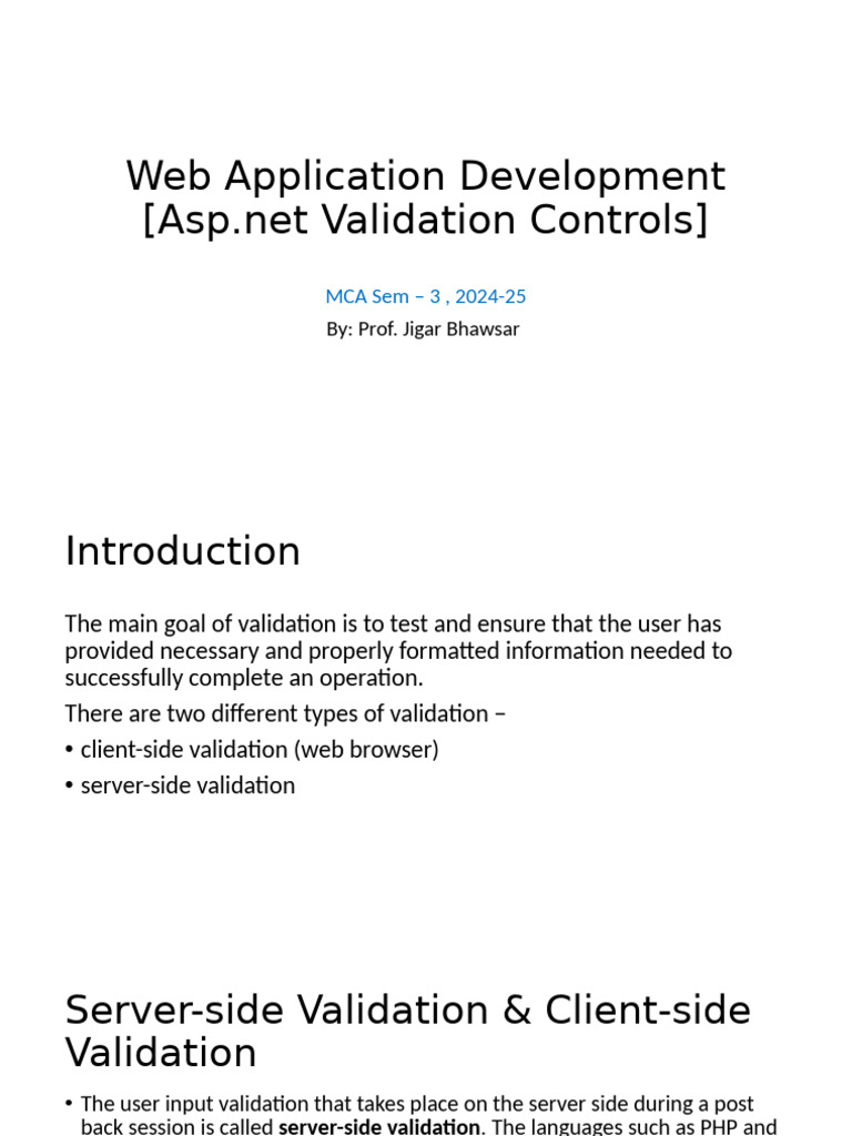 ASP.NET Validation Controls Overview | PDF | Client–Server Model ...