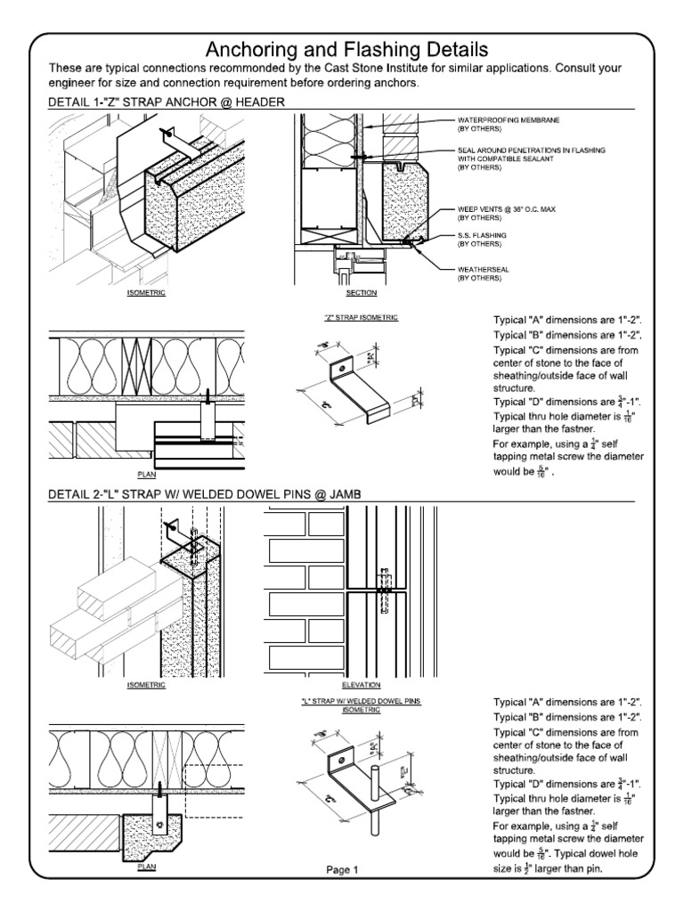 Anchoring and Flashing Details From Cast Stone Institute CSI | PDF