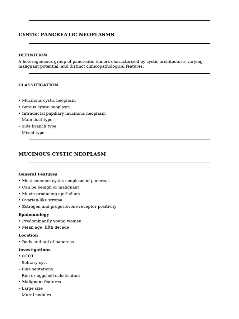 Cystic Pancreatic Neoplasms Overview | PDF | Pancreatic Cancer | Neoplasms