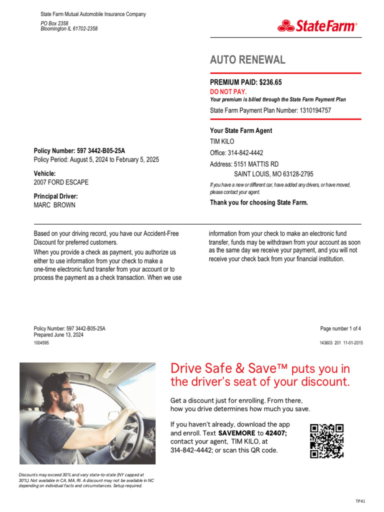 State Farm Auto Insurance Renewal Notice | PDF | Insurance | Traffic ...