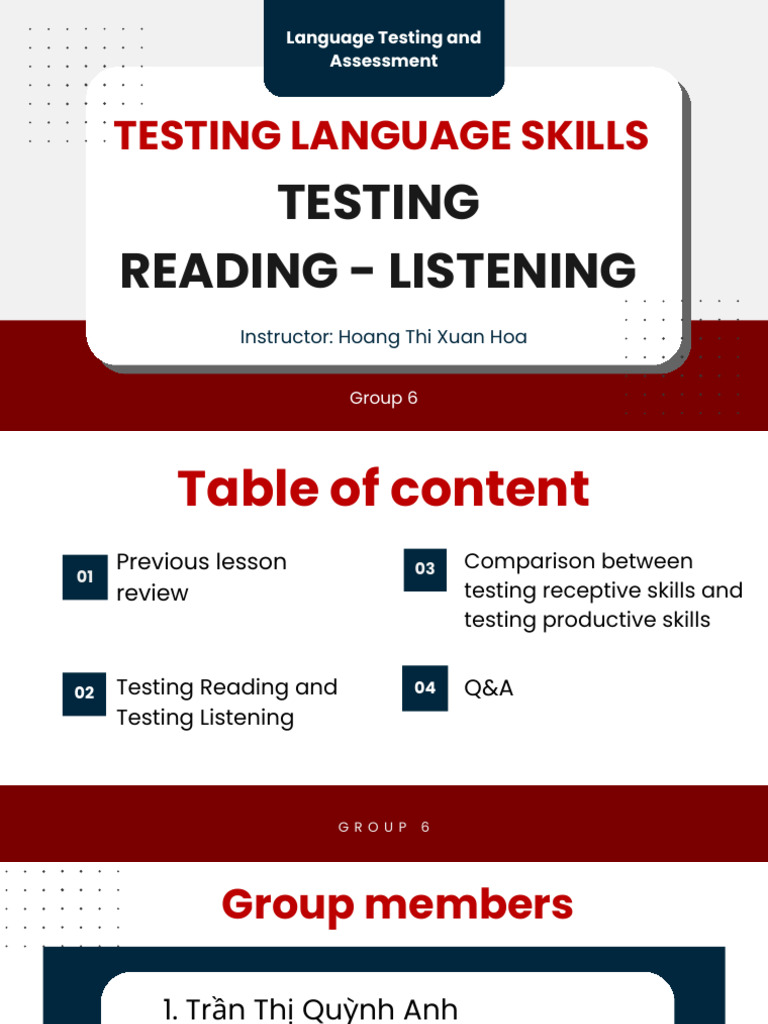 Group 6 - Presentation | PDF | Reading Comprehension | Multiple Choice