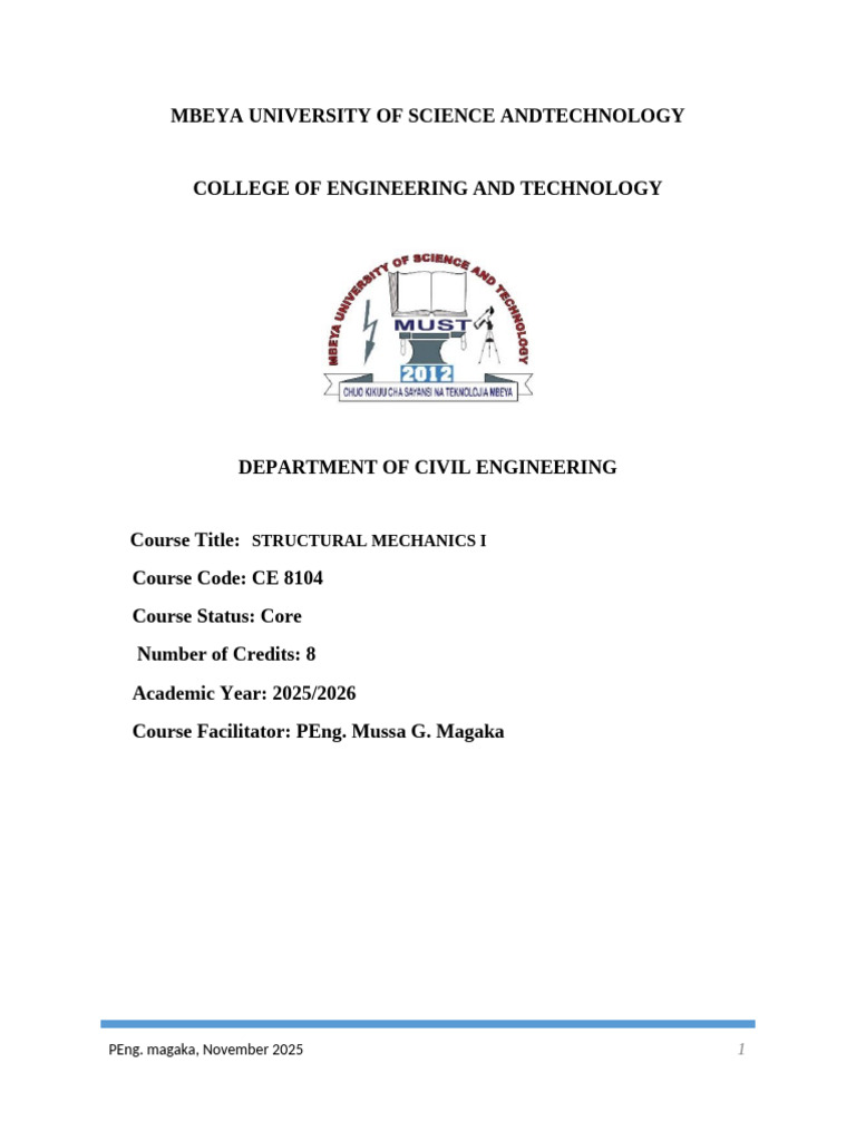Structural Mechanics I Course Overview | PDF | Force | Center Of Mass