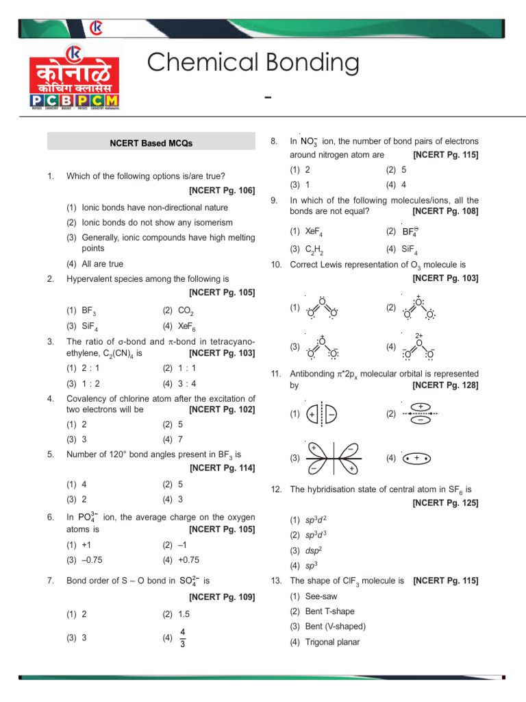 NCERT MCQs on Chemical Bonding | PDF | Chemical Bond | Ionic Bonding