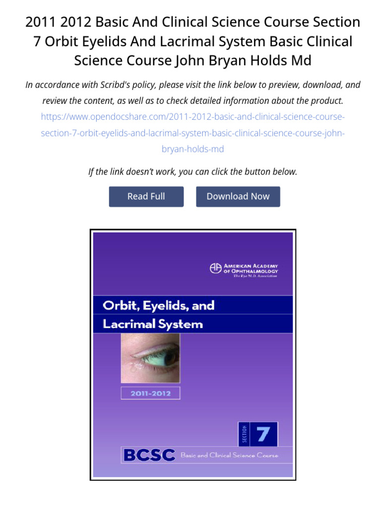 2011 2012 Basic and Clinical Science Course Section 7 Orbit Eyelids and ...