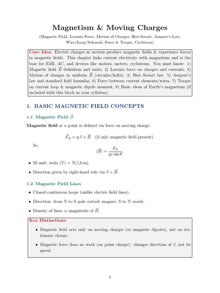 Magnetism and Moving Charges Explained | PDF | Magnetic Field | Force