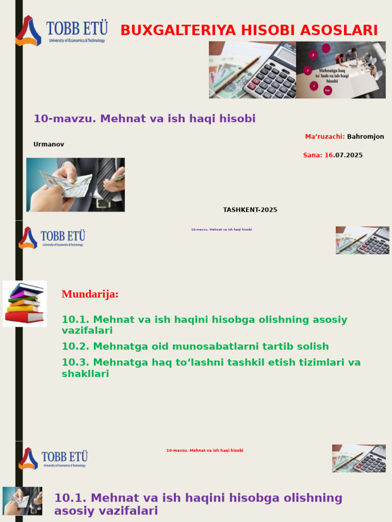 10-Mavzu. Mehnat Va Ish Haqi Hisobi (3) | PDF