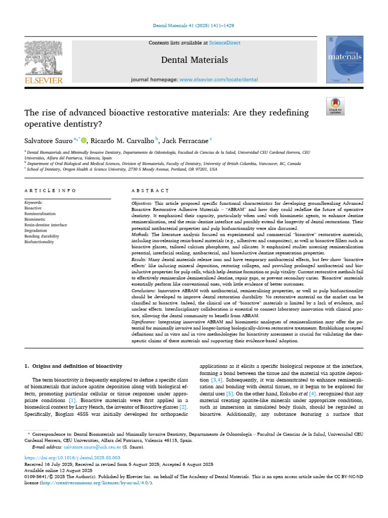 Advanced Bioactive Materials in Dentistry | PDF | Dental Composite ...