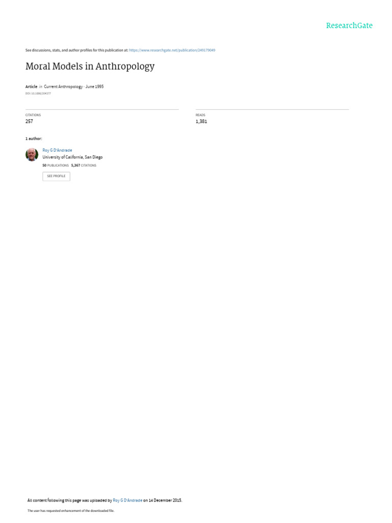 Moral Models in Anthropology Analysis | PDF